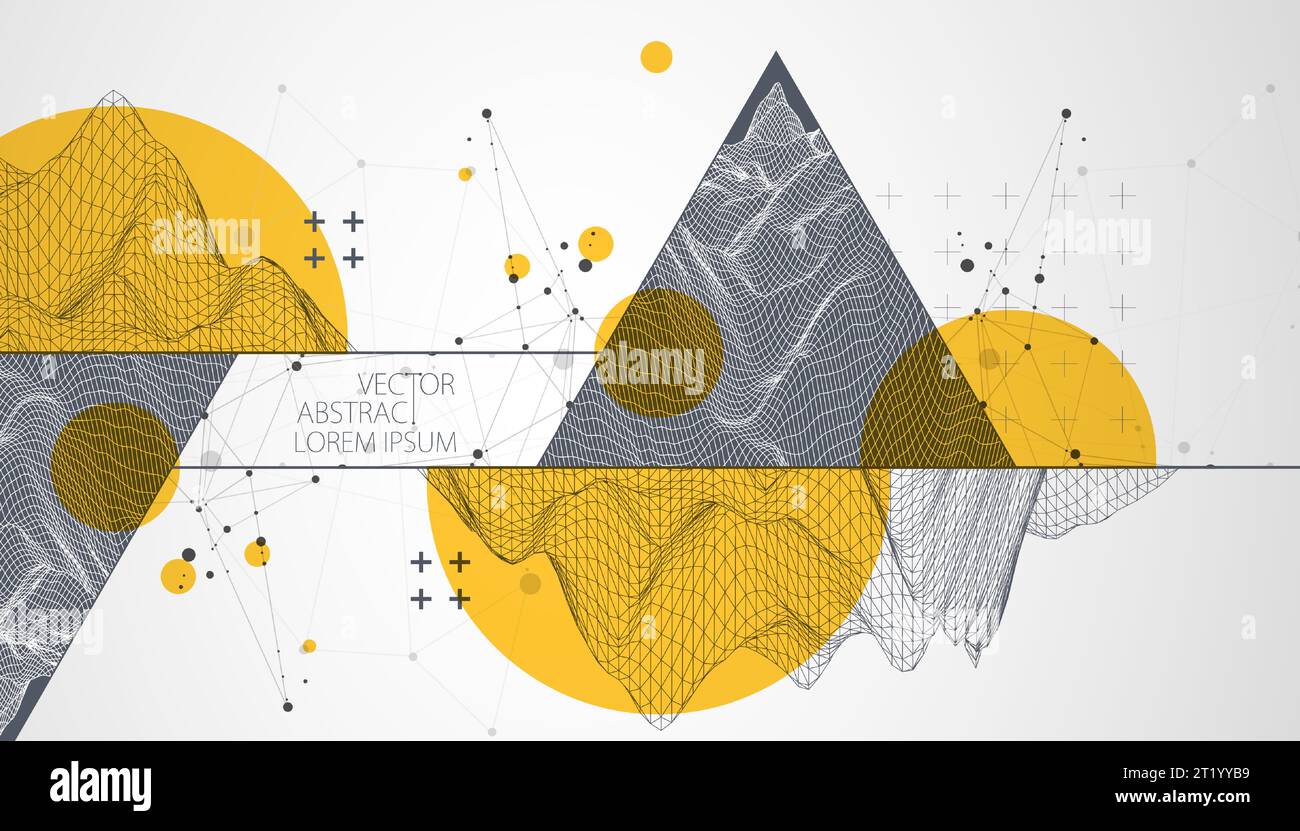 Scientific and technical image of the mountains. Abstract wireframe ...
