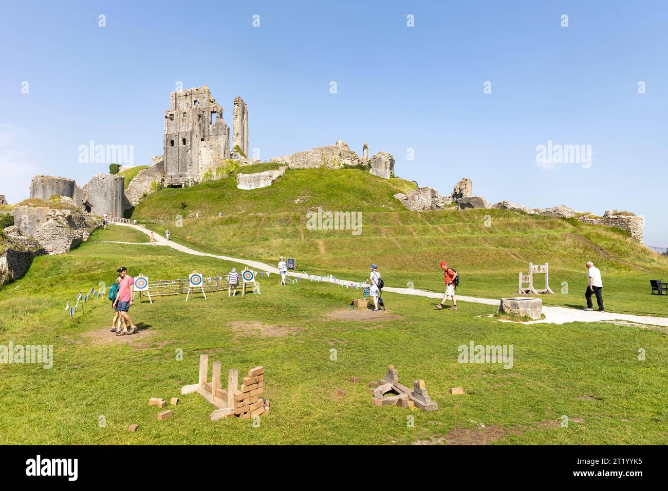 Corfe Castle ruins on the Isle of Purbeck in Dorset, an 11th century ...
