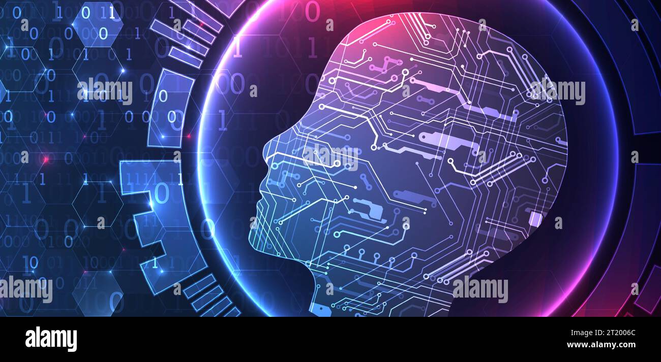 Abstract background on the theme of artificial intelligence. Head shape ...
