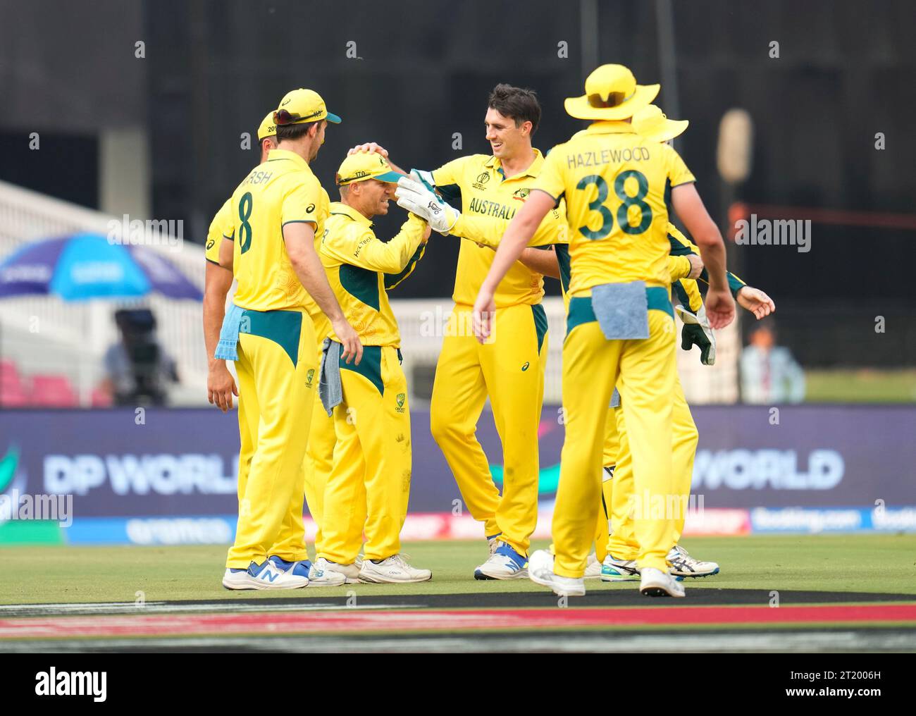 Australian players celebrate the wicket of Sri Lanka's Pathum Nissanka ...