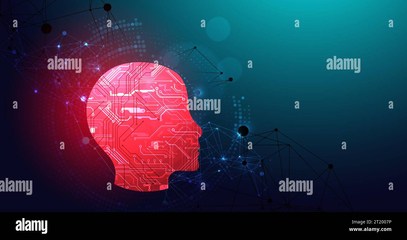 Abstract background on the theme of artificial intelligence. Head shape ...