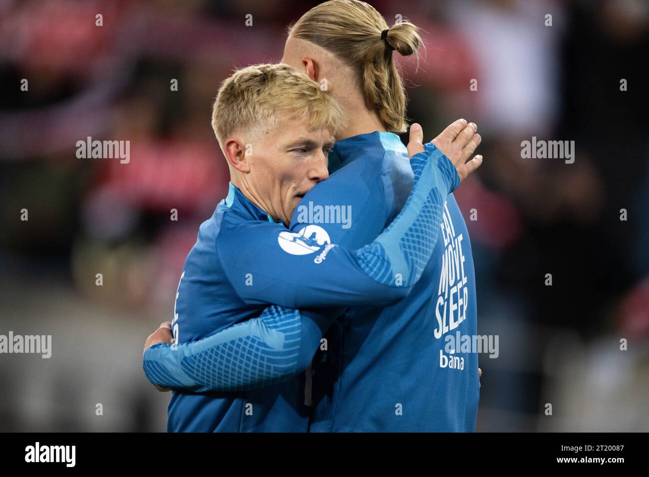 Oslo, Norway. 15th Oct, 2023. Birger Meling (L) and Erling Haaland (R ...