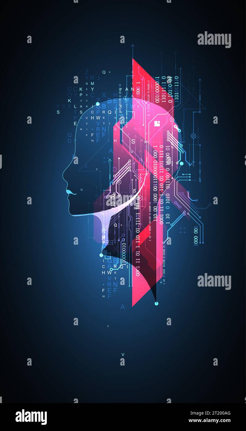 Artificial Intelligence. Technical background with a silhouette of a ...