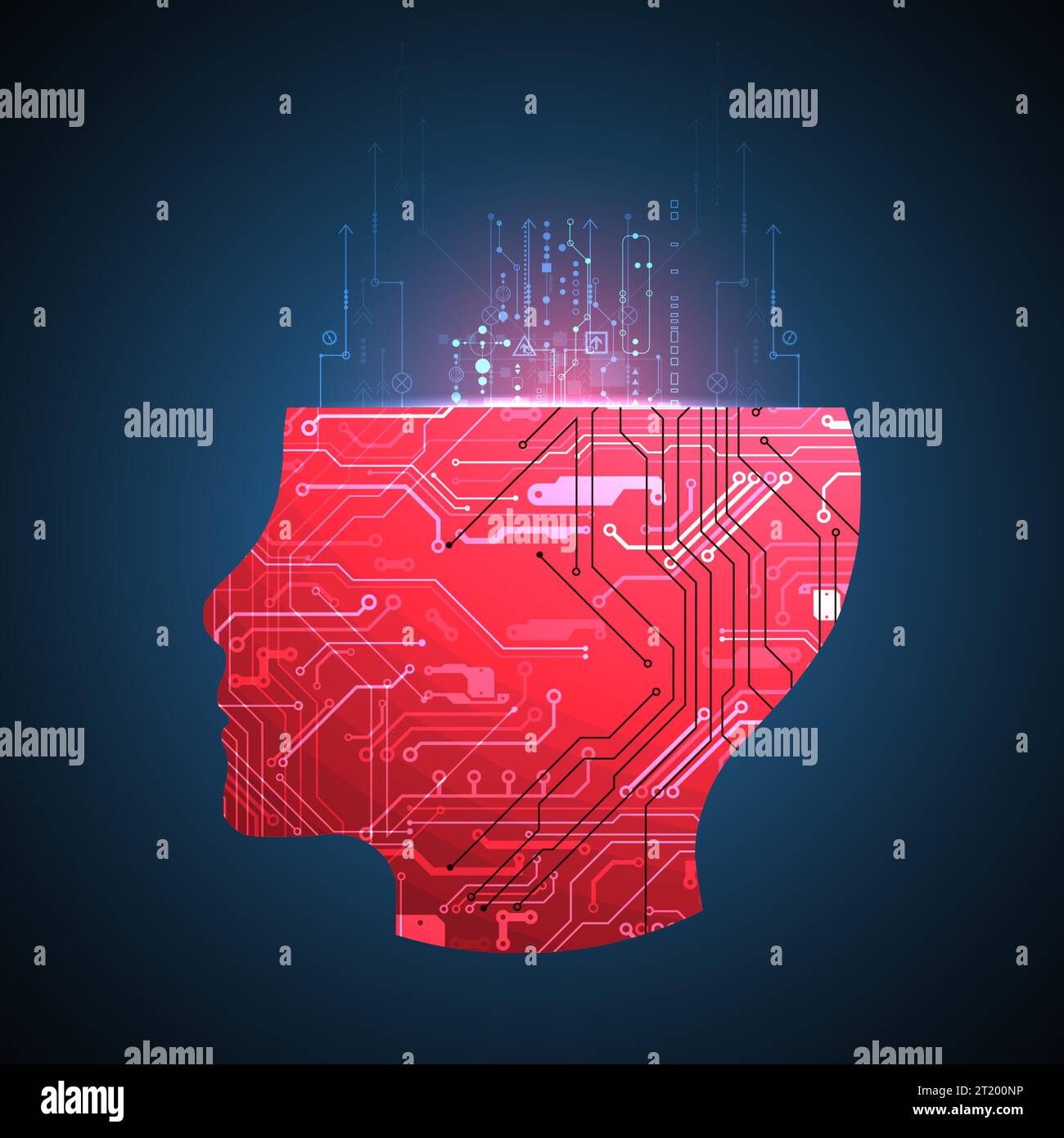 Abstract background on the theme of artificial intelligence. Head shape ...
