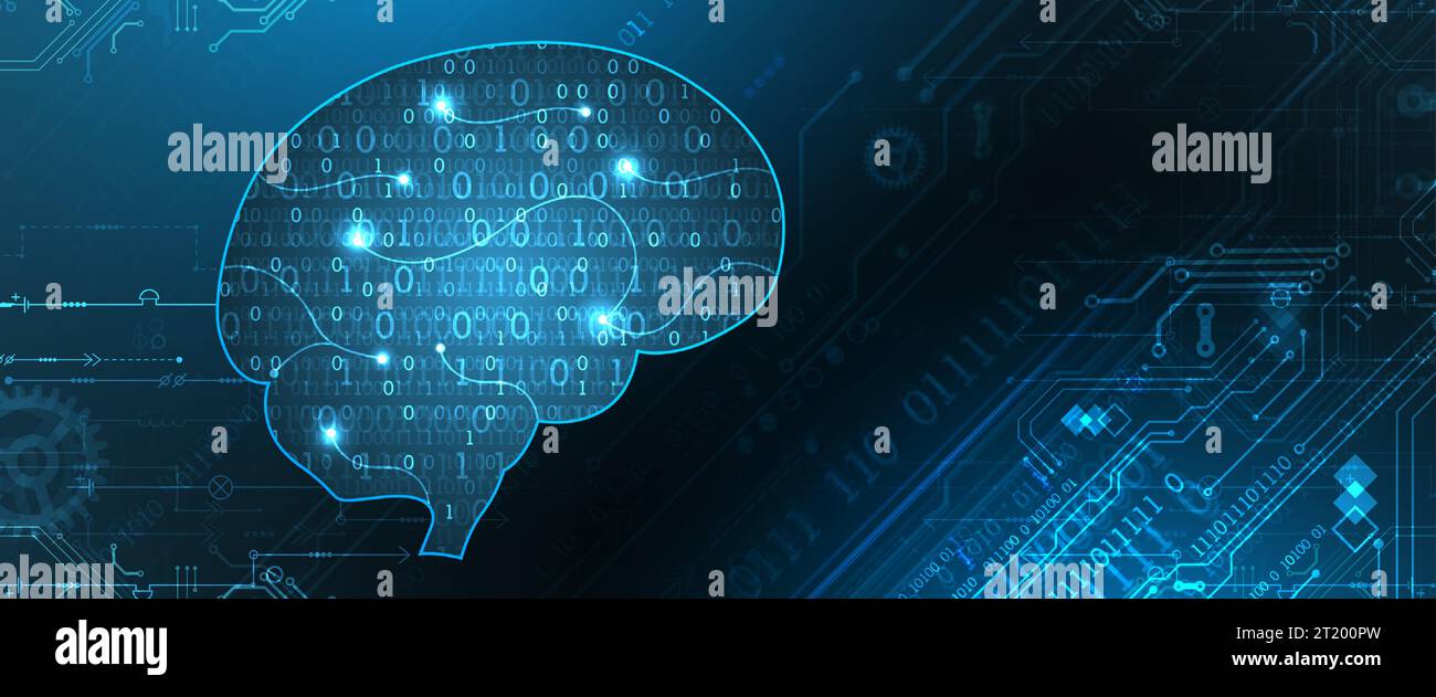 Abstract background on the theme of artificial intelligence. Head /brain shape with ...