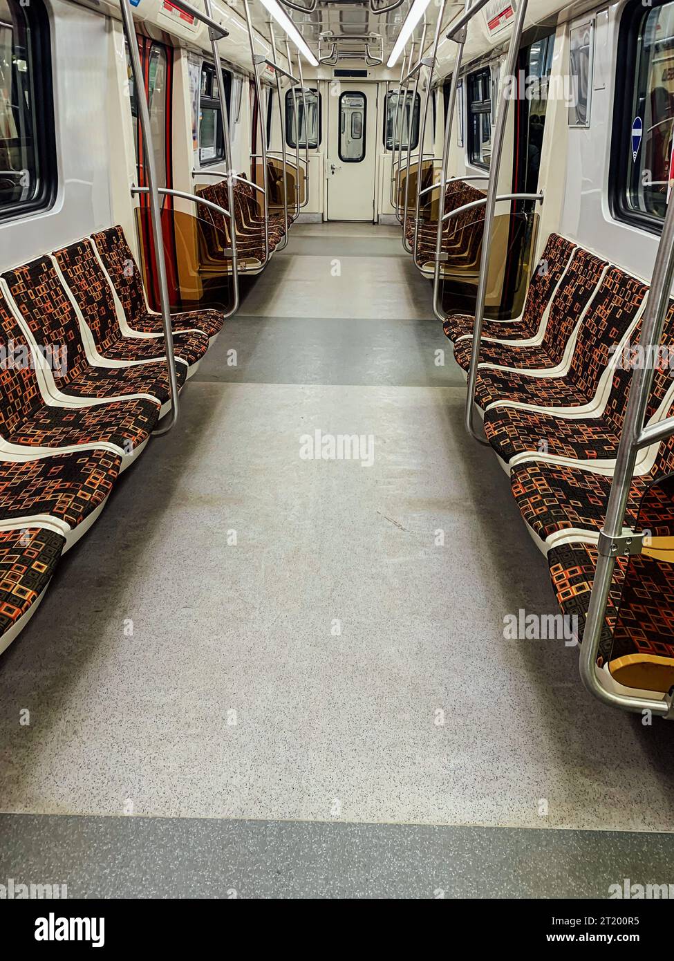 empty train car in metro seat passengers transport Stock Photo - Alamy