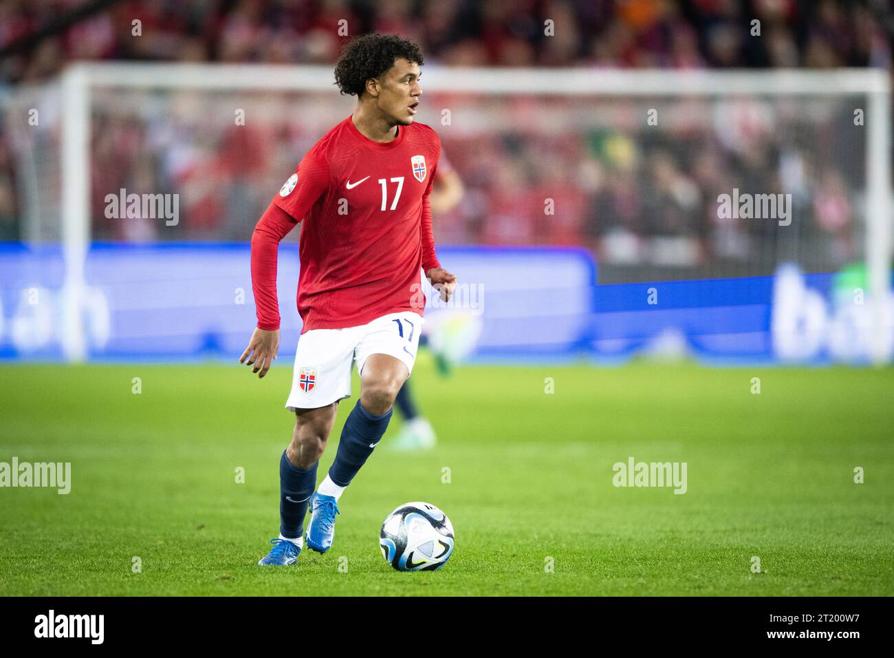 Oslo, Norway. 15th Oct, 2023. Oscar Bobb (17) of Norway seen during the ...
