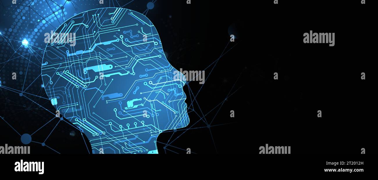 Abstract background on the theme of artificial intelligence. Head shape ...