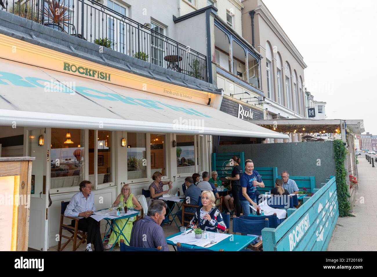 Weymouth town in Dorset, Rockfish seafood restaurant on the esplanade ...