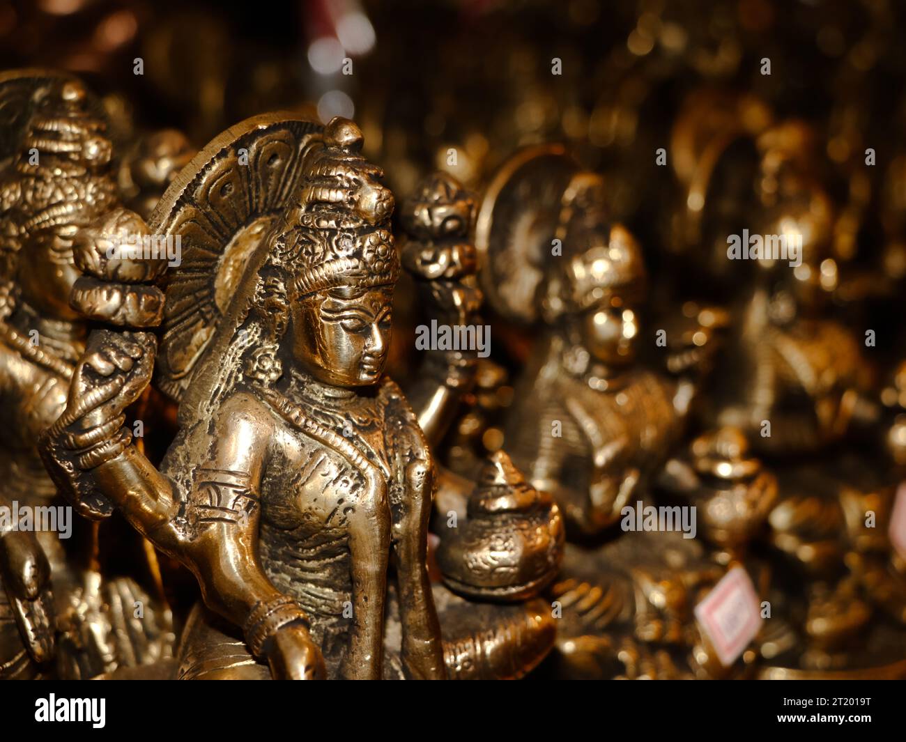 closeup shot of a goddess laxmi devi idol carved in bronze in a ...