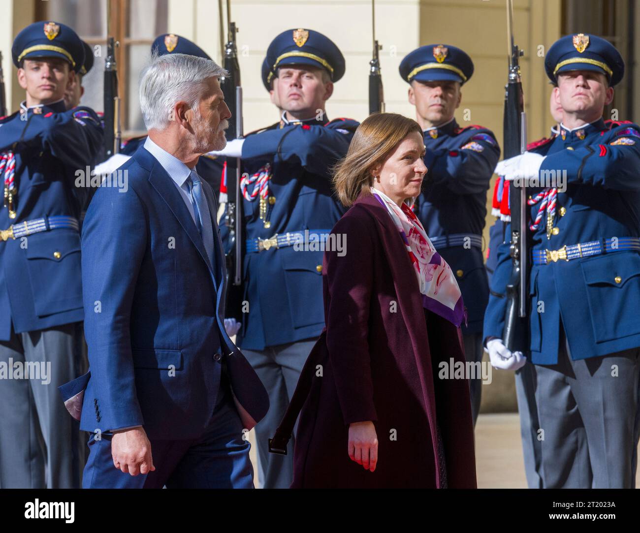 Prague Castle, Prague. 16th Oct, 2023. Czech President Petr Pavel, left ...