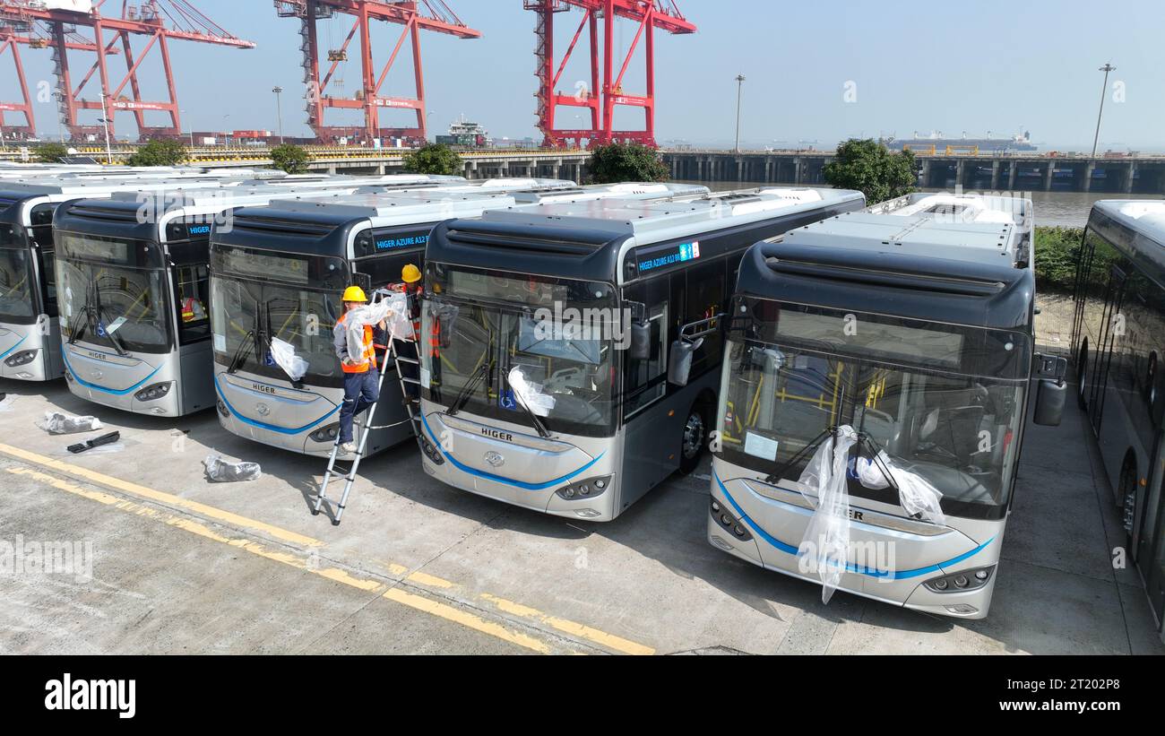 SUZHOU, CHINA - OCTOBER 16, 2023 - New energy buses for export to ...