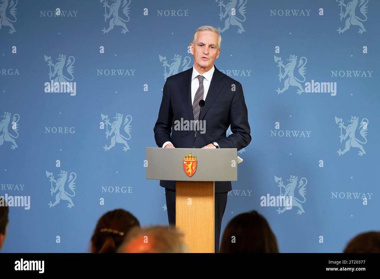 Oslo 20231016.The Norwegian Prime Minister Jonas Gahr Støre holds a ...