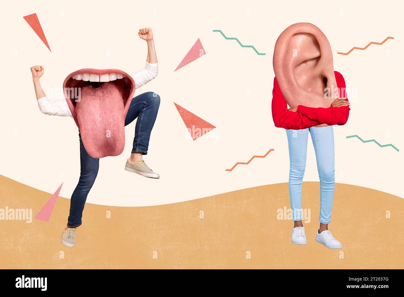 Collage comics zine of two weird unusual faceless characters chatting ...