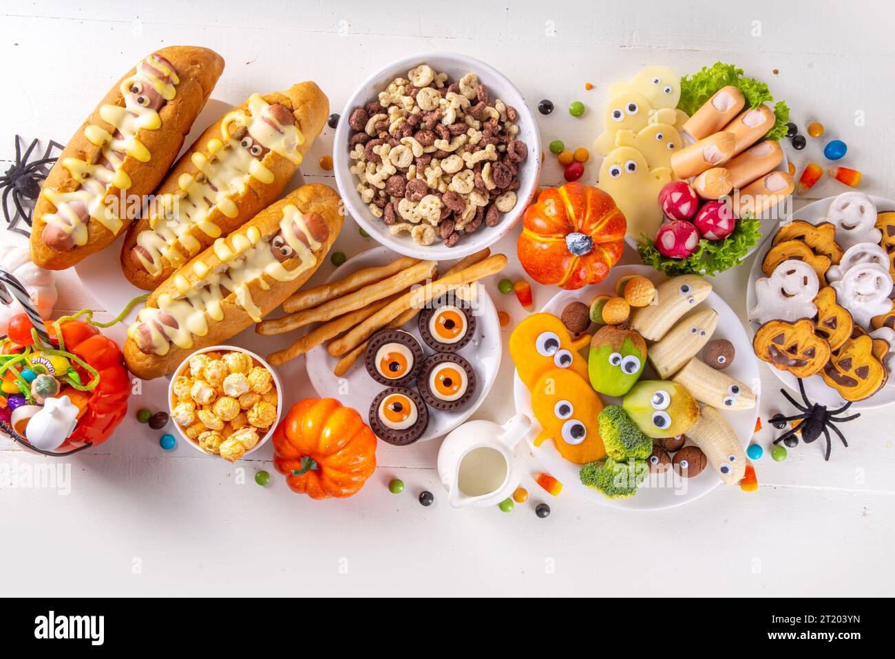 Halloween monster food and snack assortment. Set of funny creative food ...