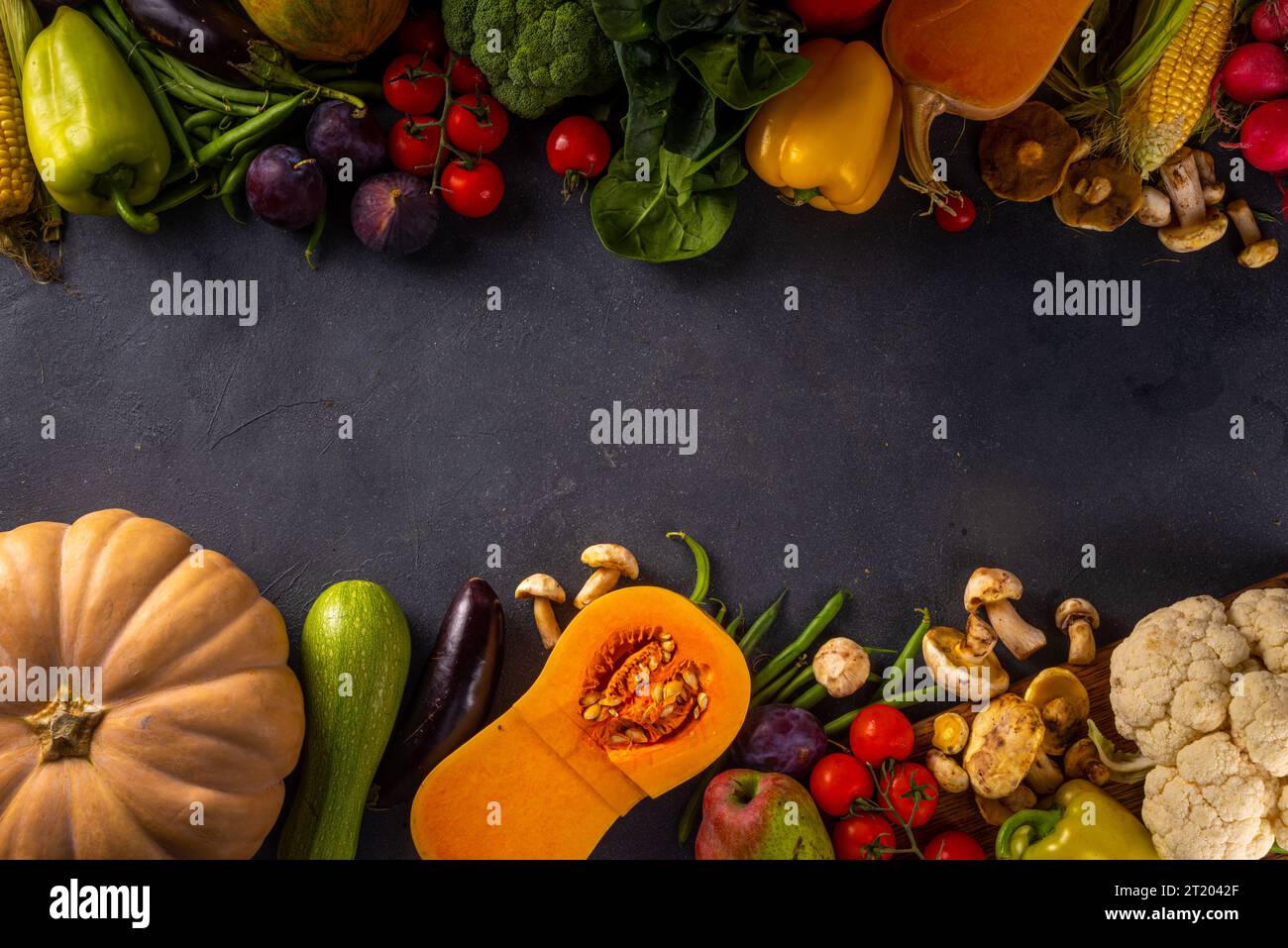 Autumn vegetable preparation dinner background. Food background with ...
