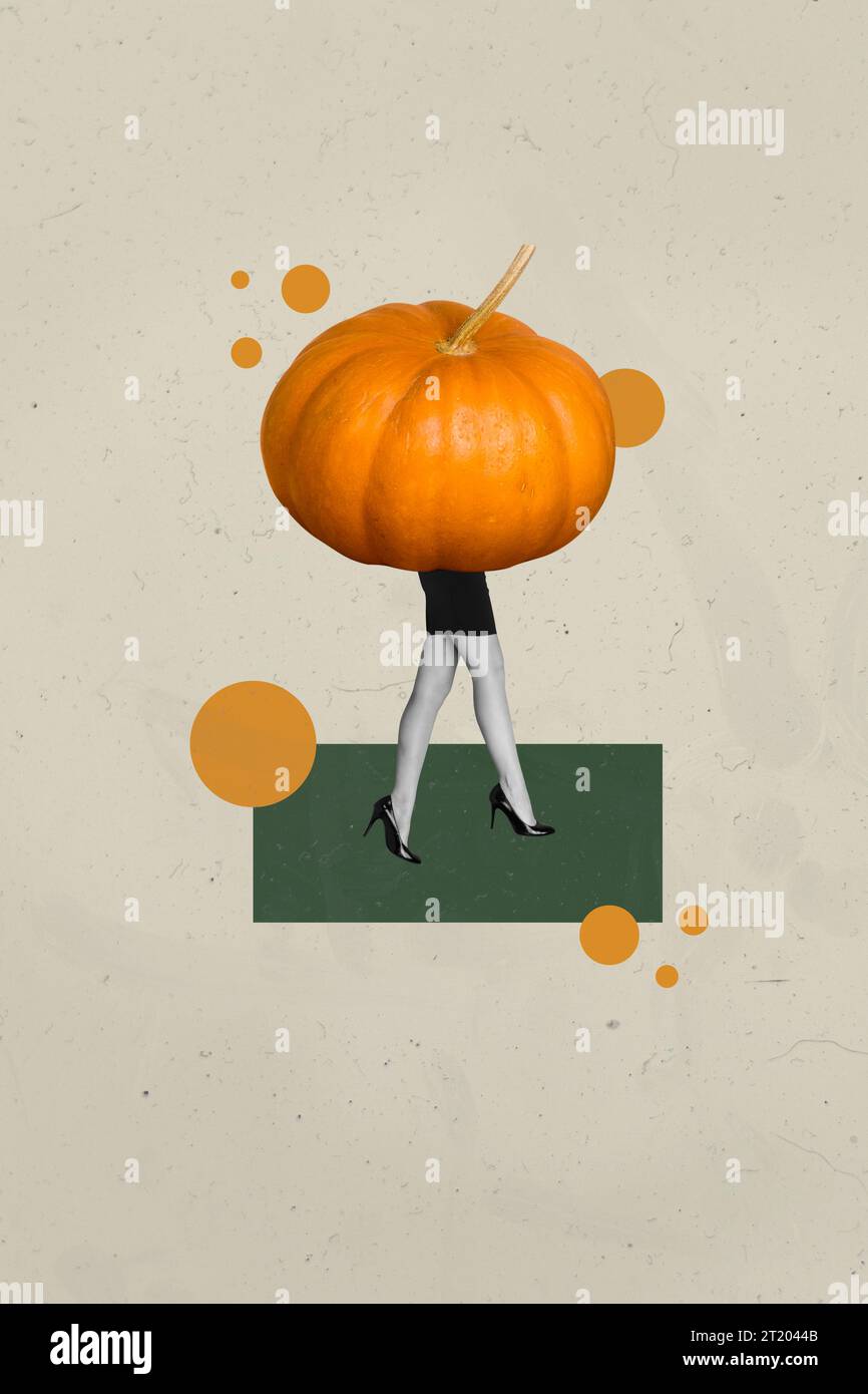 Composite collage picture image of walking female legs pumpkin costume ...