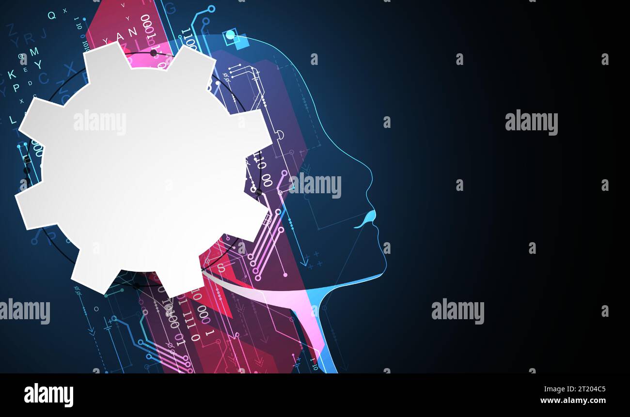 Artificial Intelligence. Technical background with a silhouette of a ...