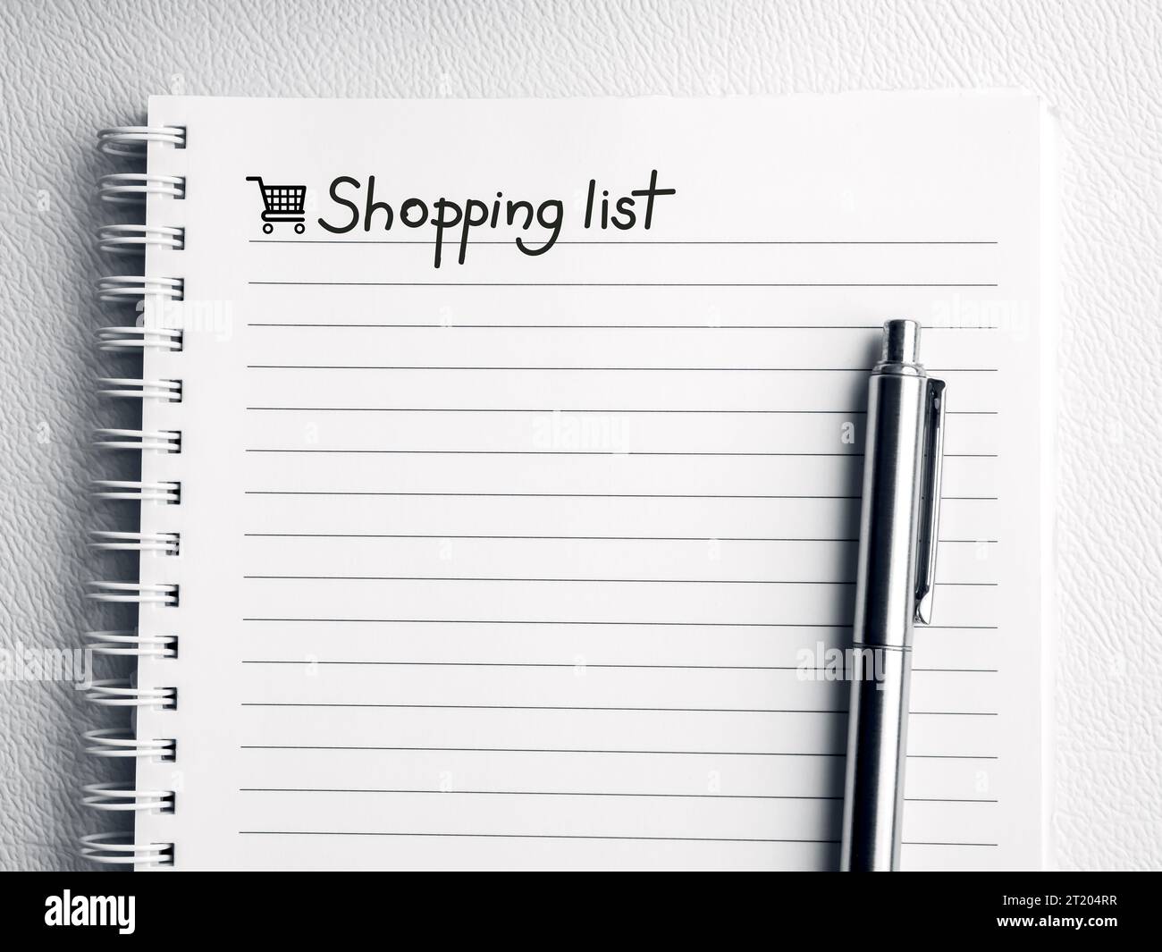 Shopping list, handwriting note text on empty notebook page. Template ...
