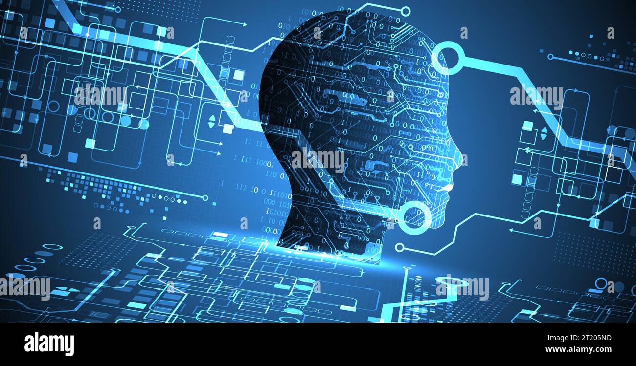 Artificial Intelligence. Technical background with a silhouette of a ...