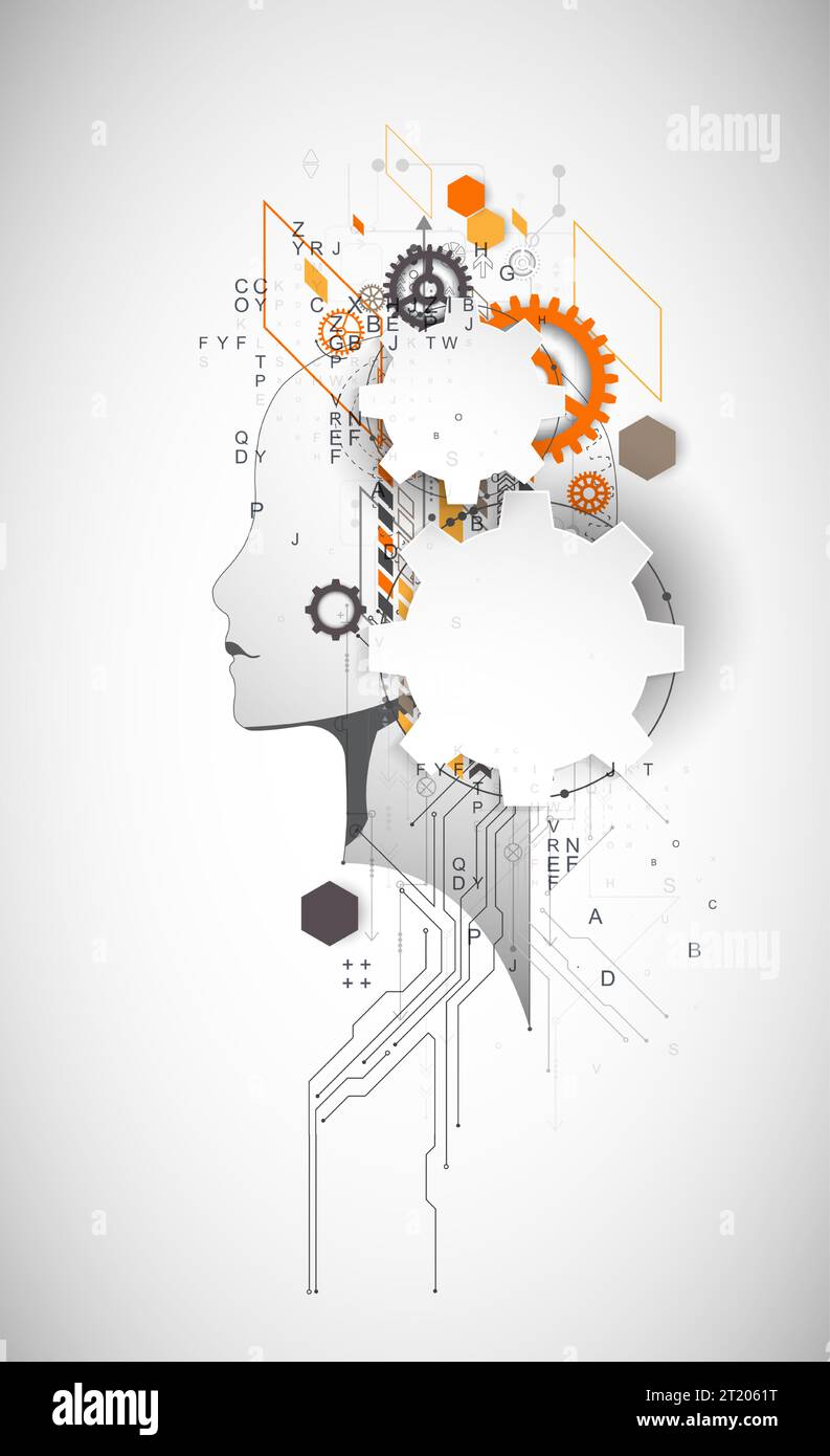 Artificial Intelligence. Technical background with a silhouette of a ...