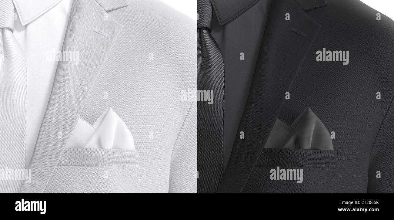 Blank black and white folded pocket square classic suit mockup, 3d ...