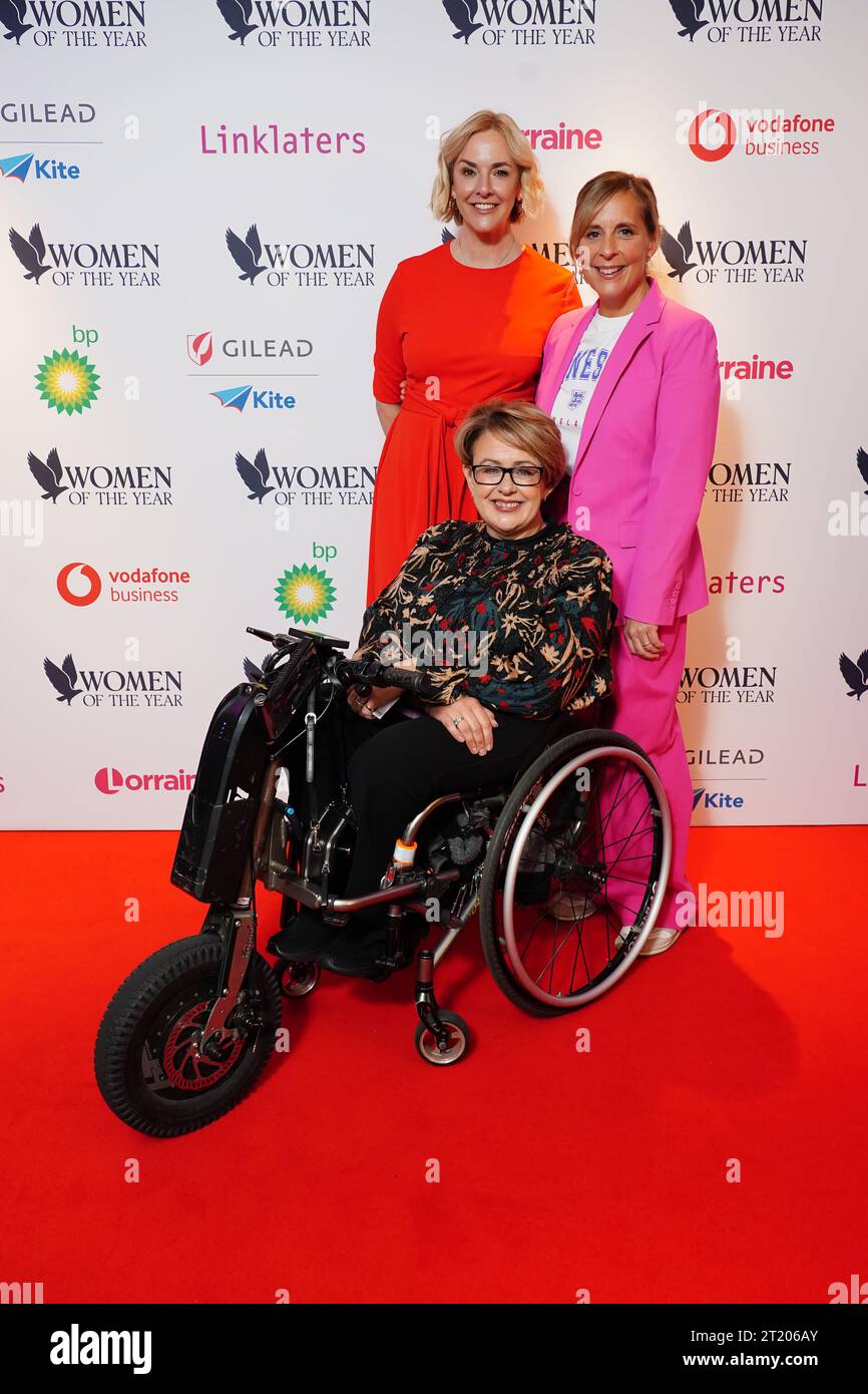 (left to right) Lady Louise Vaughan, Tanni Grey-Thompson and Mel Giedroyc arrive for the Women ...