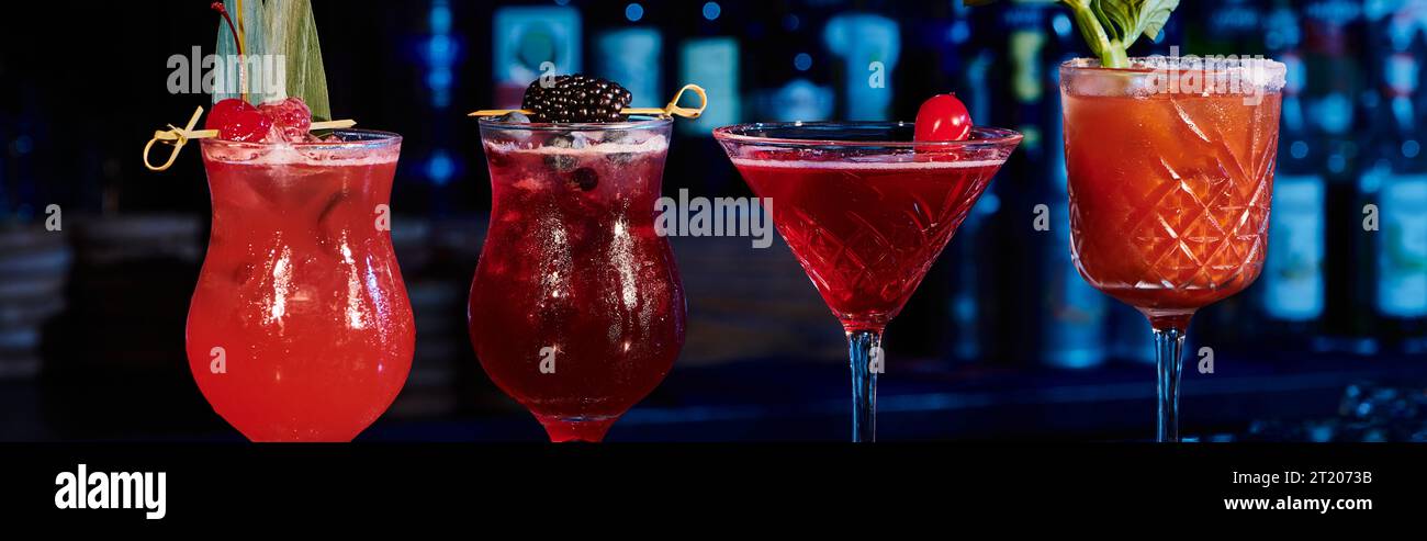 banner of refreshing cold cocktails, bloody mary, cosmopolitan ...