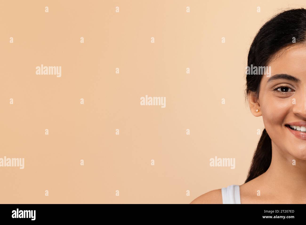 Half Face Portrait Of Beautiful Young Indian Woman With Flawless Skin ...