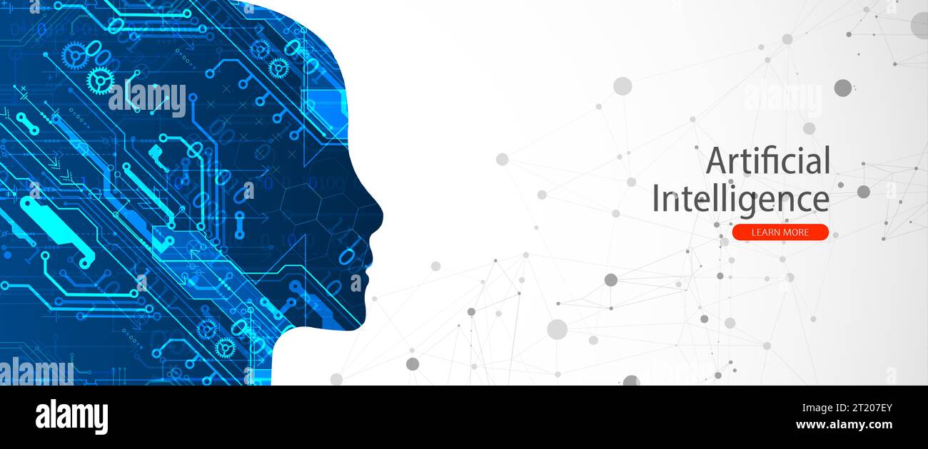 Artificial Intelligence. Technical background with a silhouette of a ...