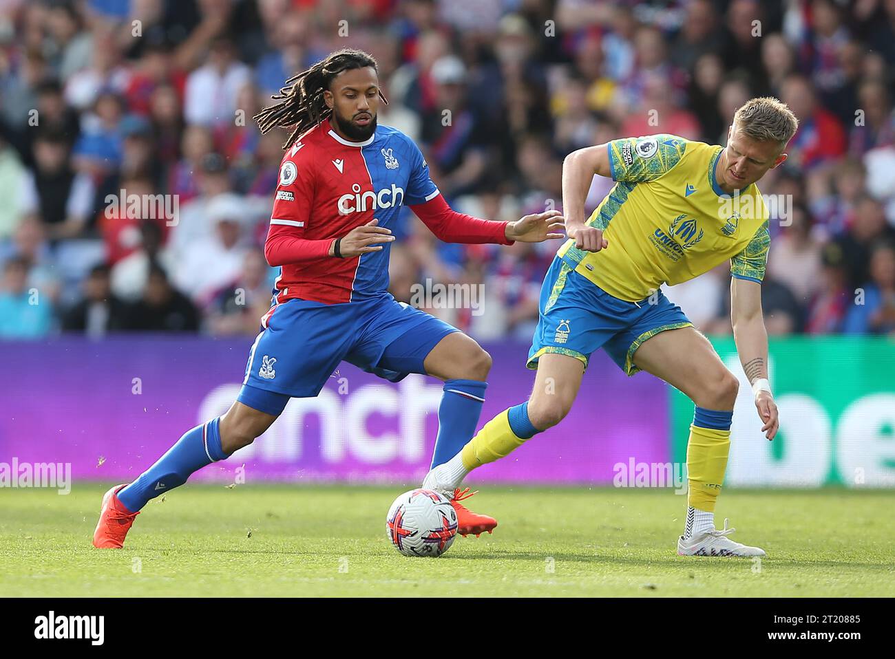 Jairo Riedewald of Crystal Palace wearing the New Crystal Palace 2023/ ...