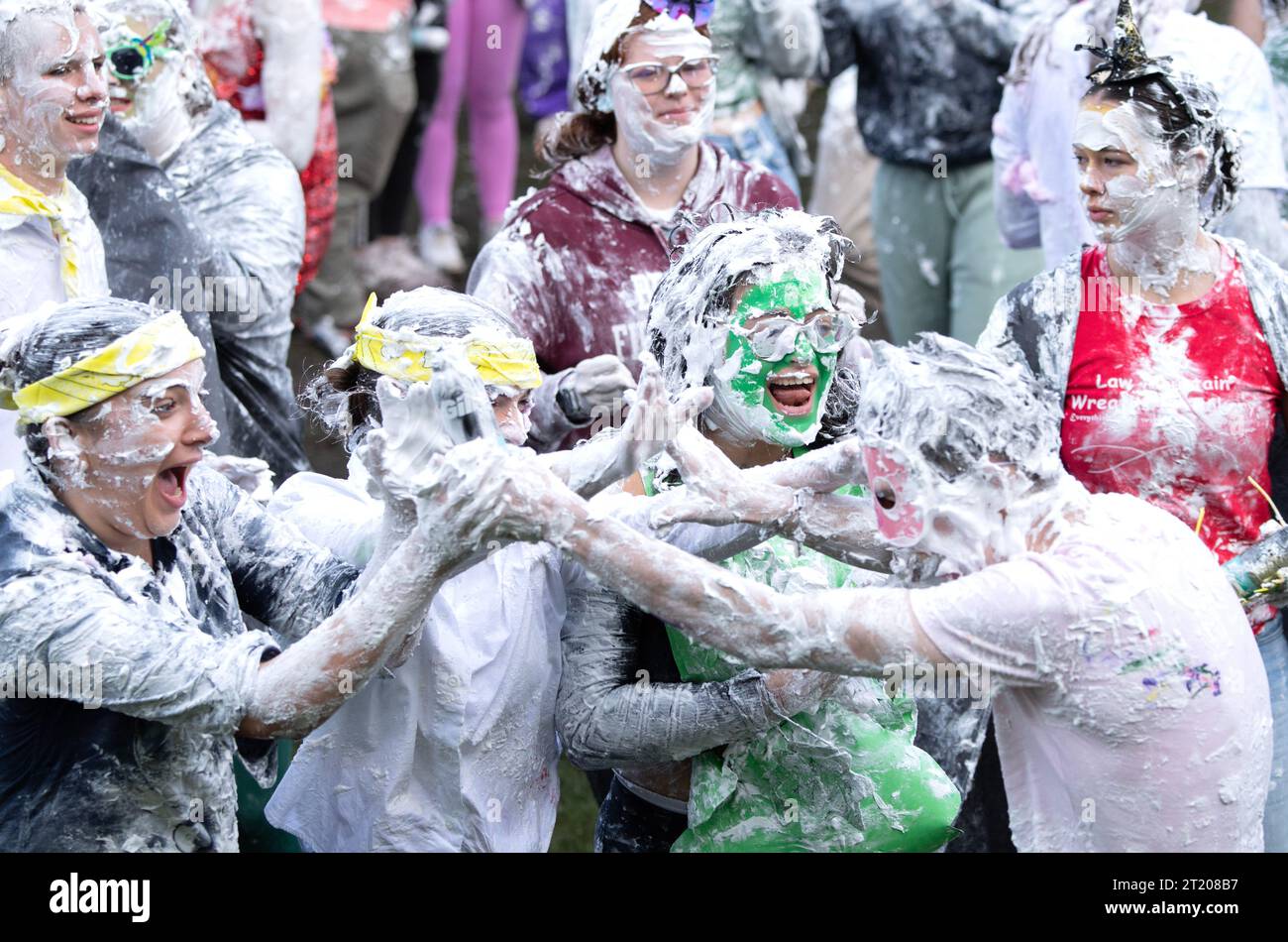 Students take part in the traditional Raisin Monday foam fight on St ...