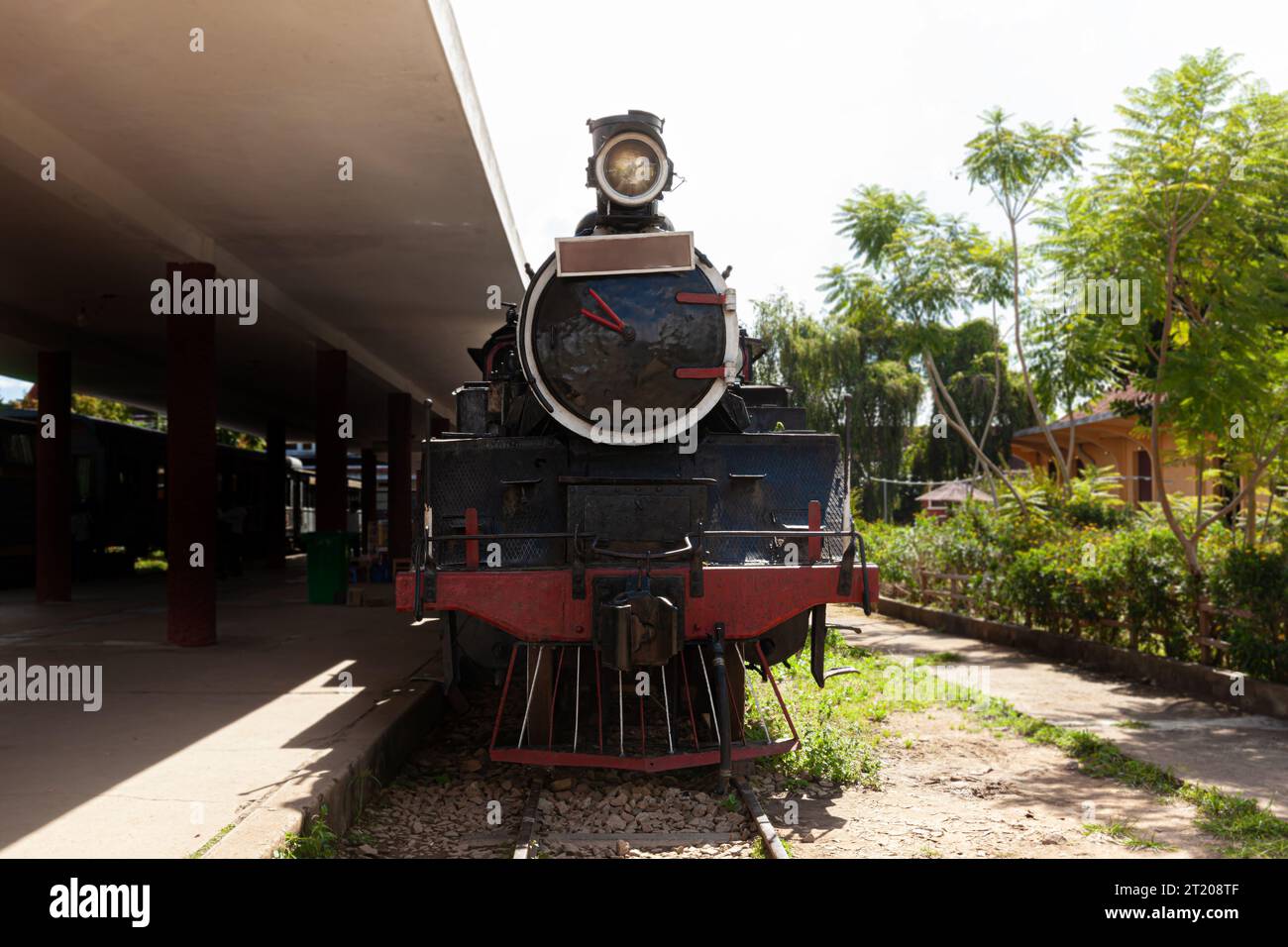 Old retro steam railway train station on sunny day Stock Photo - Alamy