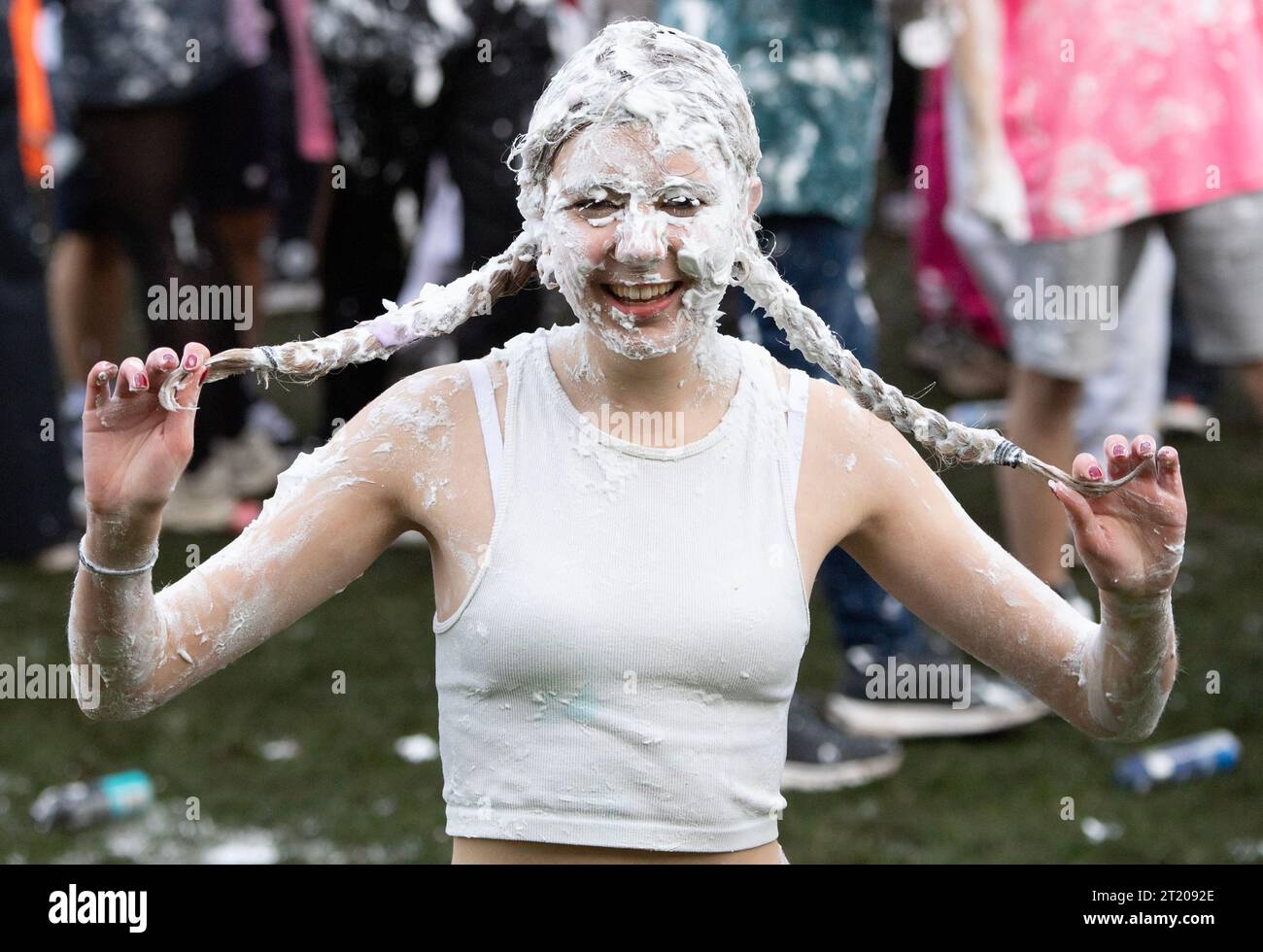 Students take part in the traditional Raisin Monday foam fight on St ...