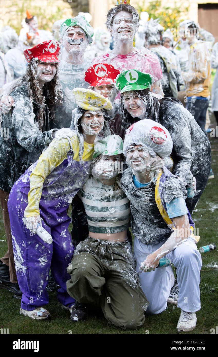 Students take part in the traditional Raisin Monday foam fight on St ...