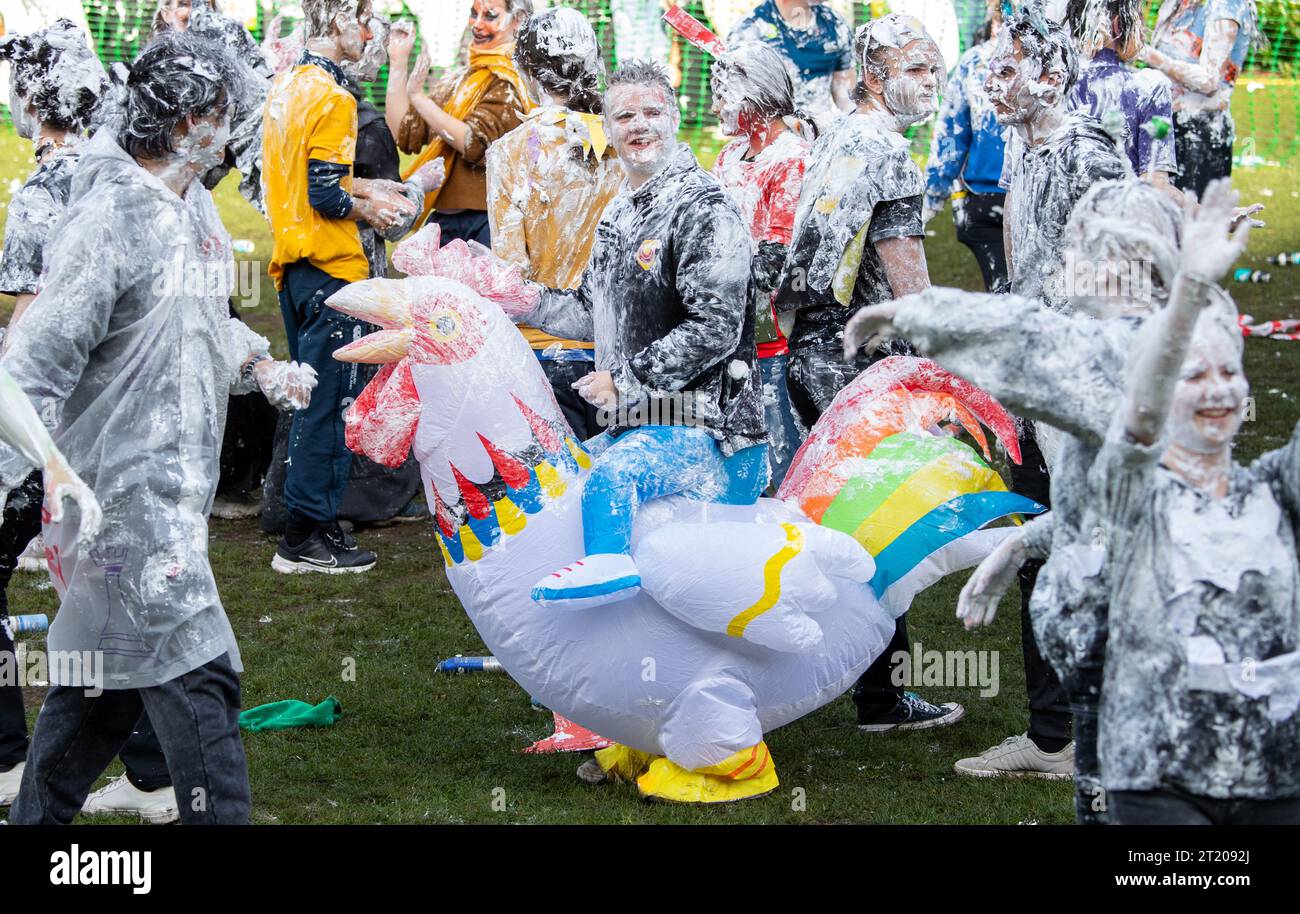 Students take part in the traditional Raisin Monday foam fight on St ...