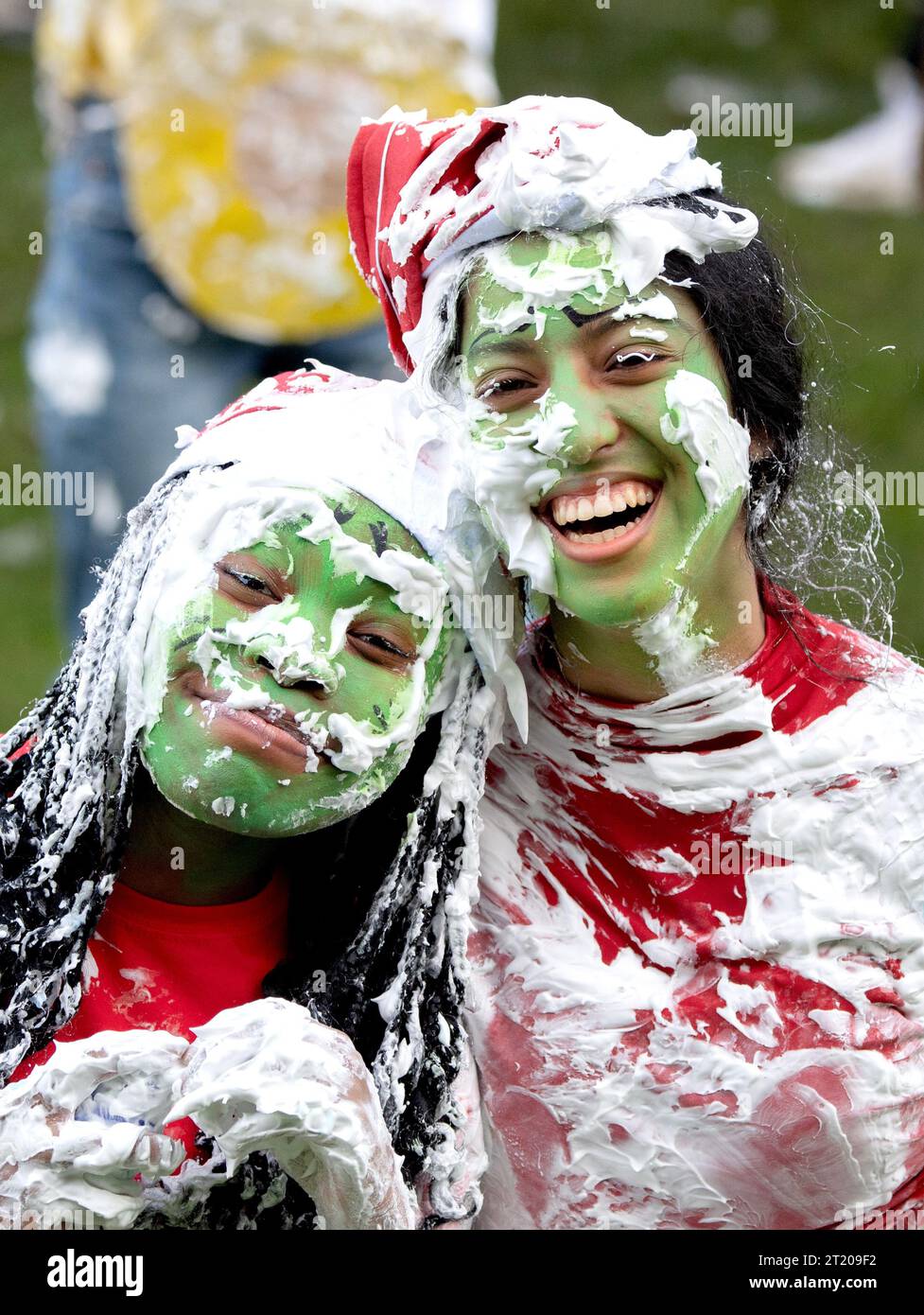 Students take part in the traditional Raisin Monday foam fight on St ...