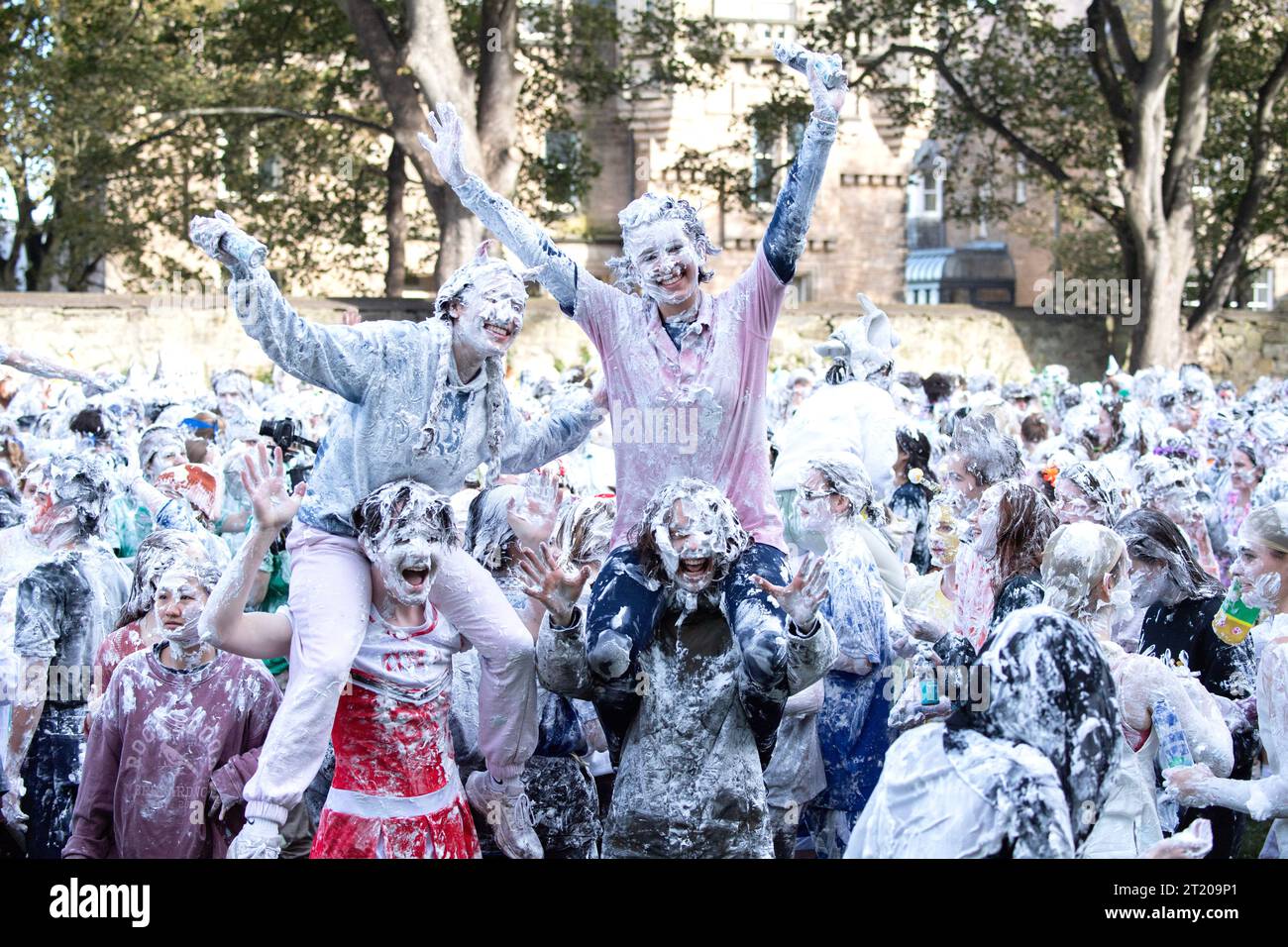 Students take part in the traditional Raisin Monday foam fight on St ...