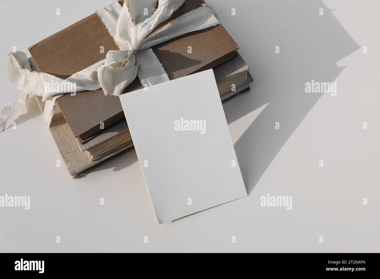 Blank greeting card, invitation mockup with craft envelope. Stack of ...