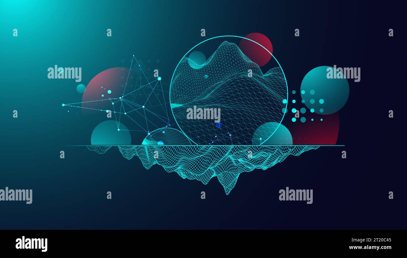 Trendy abstract wireframe background. Modern science or technology art elements. Surface ...