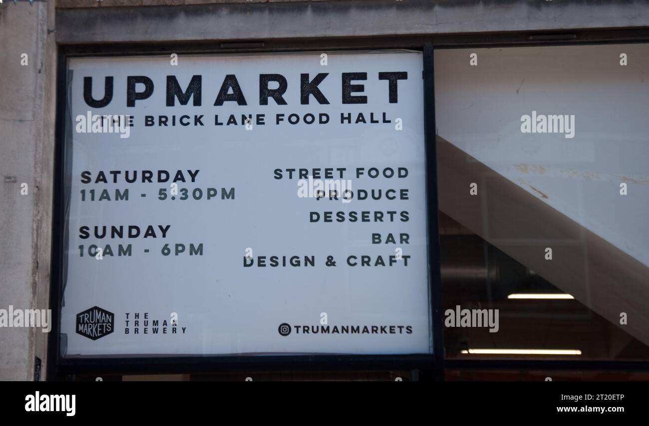 Sign for Upmarket, Brick Lane, London, UK Stock Photo - Alamy