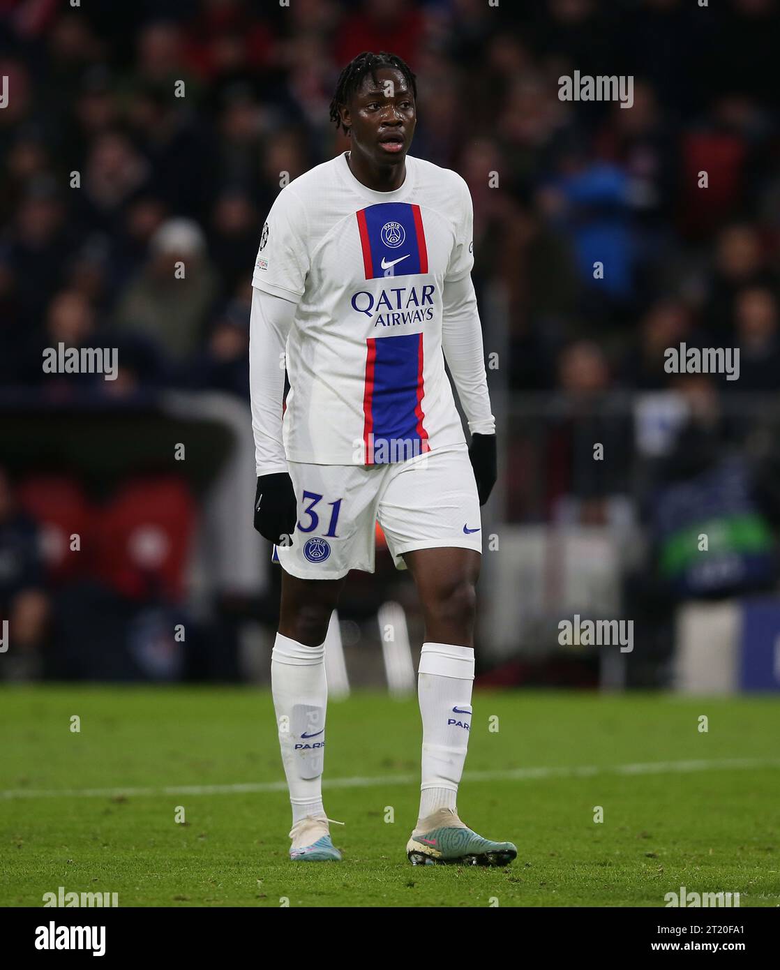 El Chadaille Bitshiabu of Paris Saint-Germain. - Bayern Munich v Paris ...