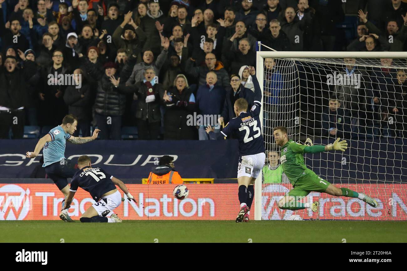 GOAL 1-0, Ashley Barnes of Burnley scores. - Millwall v Burnley, Sky ...