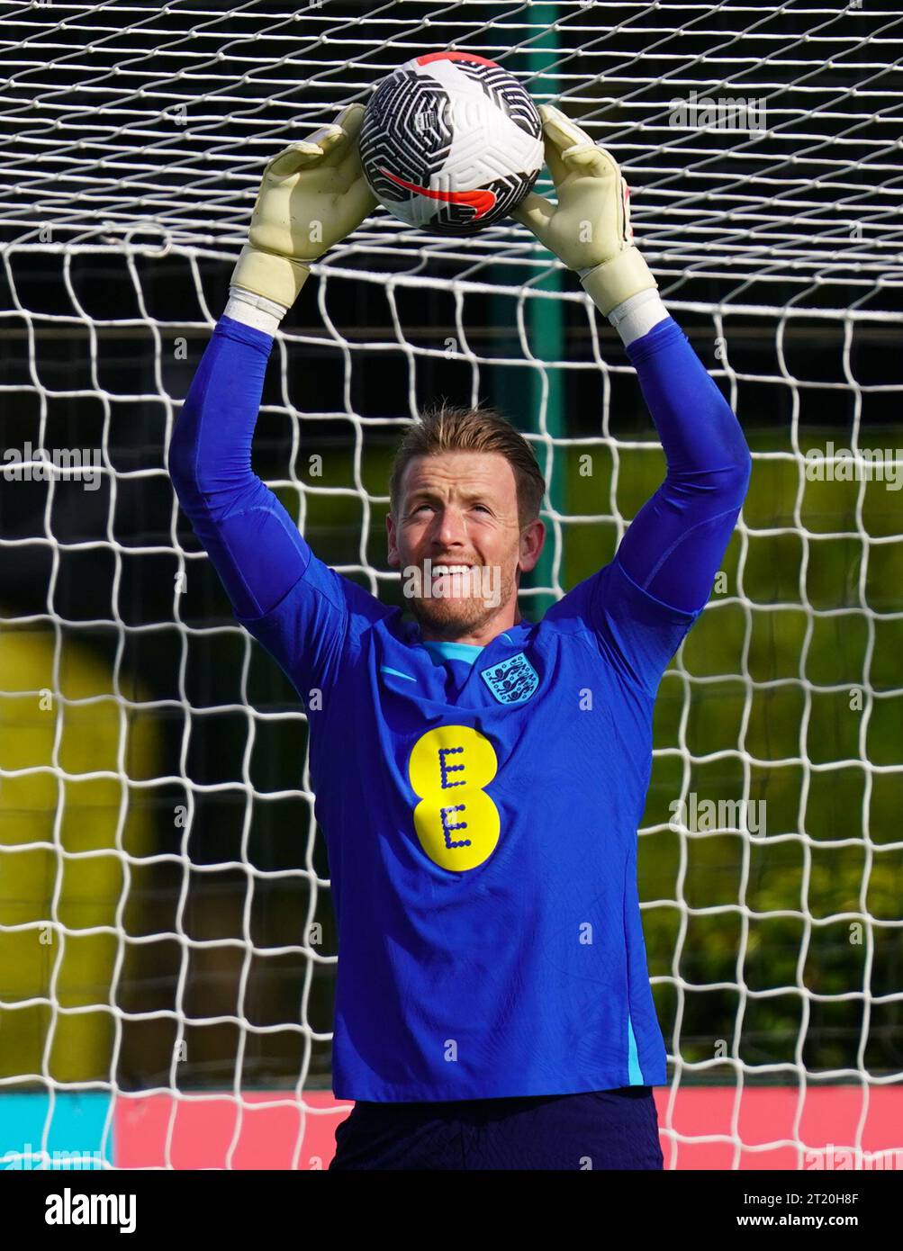 England goalkeeper Jordan Pickford during a training session at Hotspur ...
