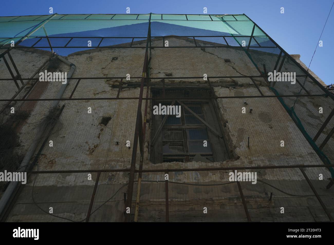 Old historical building with wooden window during reconstruction ...