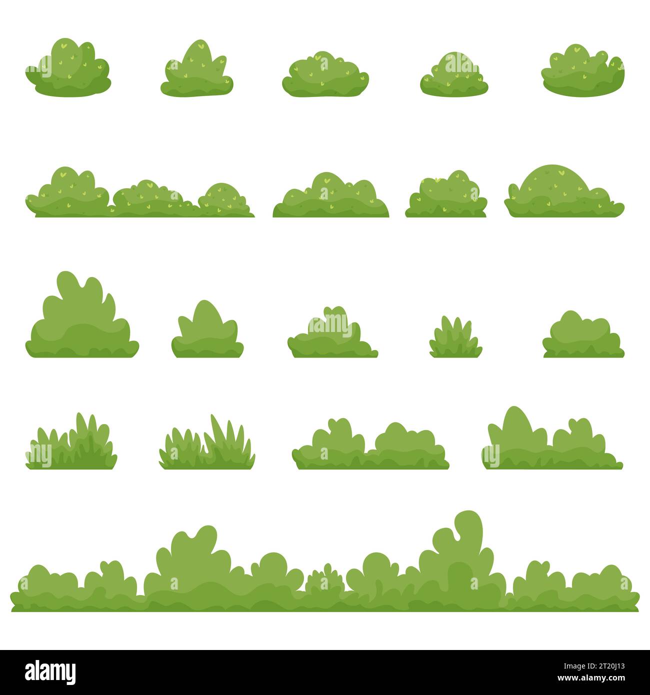 Shrubs and green bushy plants cartoon. Bush of different shapes park ...
