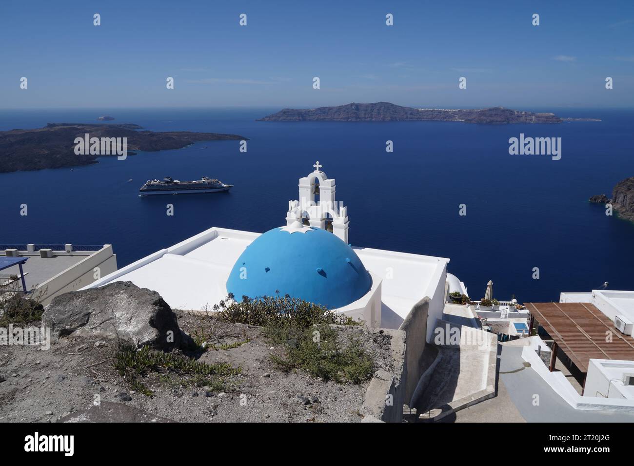The Catholic Church of the Dormition with the Three Bells of Fira Stock ...
