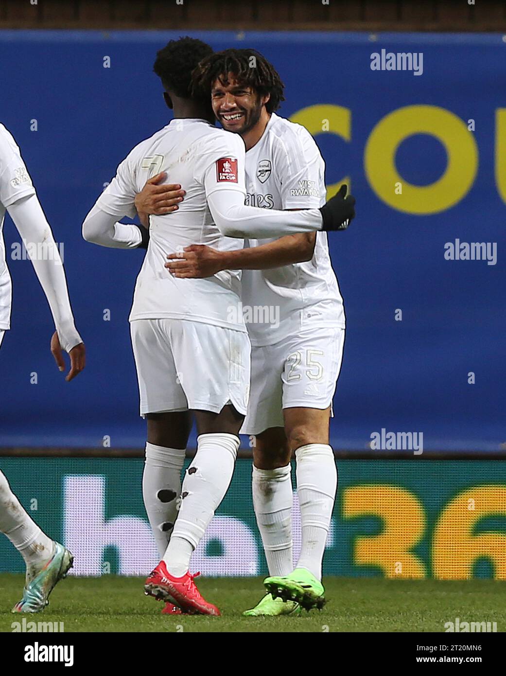 GOAL 1-0, Mohamed Elneny of Arsenal goal celebration with Bukayo Saka of Arsenal. - Oxford ...