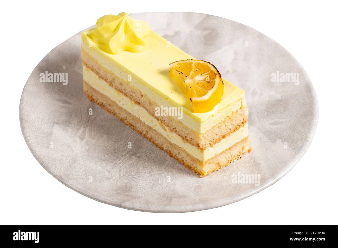 Lemon cake isolated on white background. Lemon slice cake on a plate ...