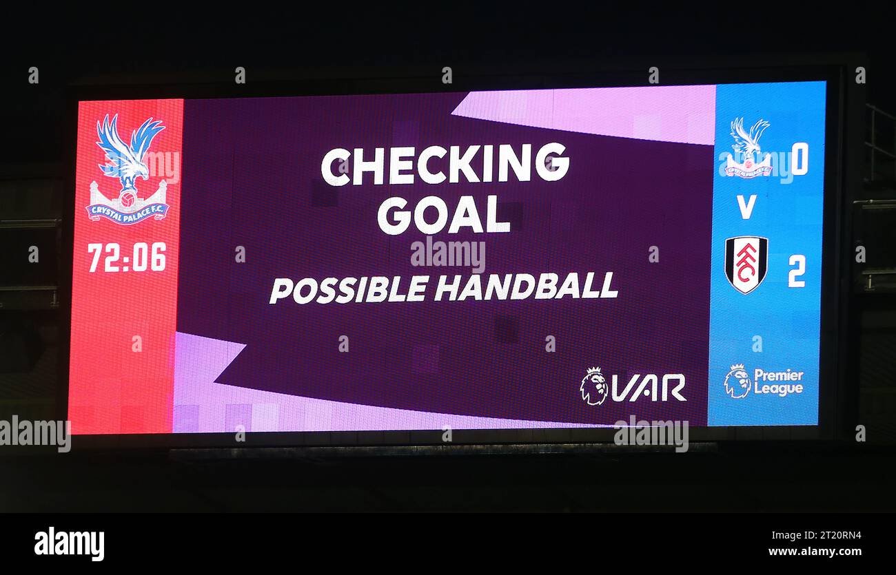 VAR checking goal for a possible handball. - Crystal Palace v Fulham ...